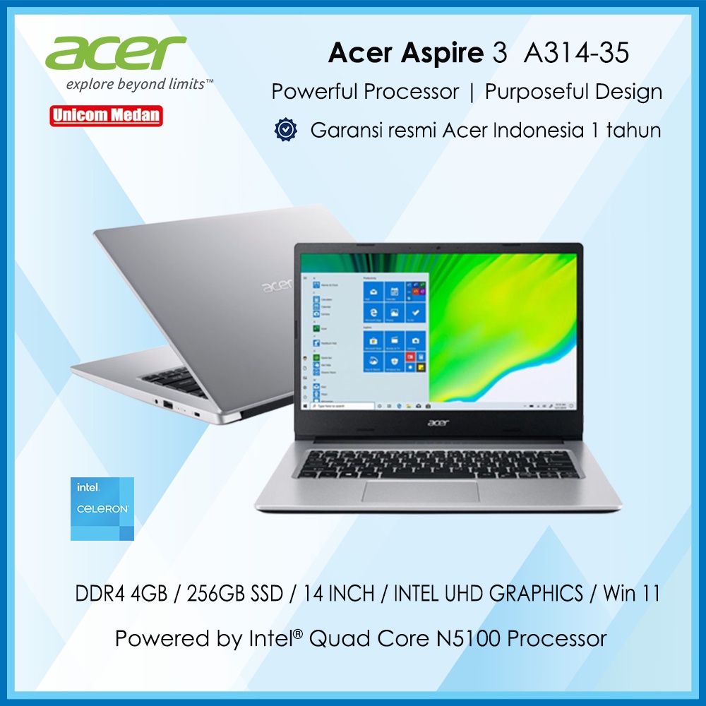 Jual Acer Aspire 3 A314-35 [14"/ Intel N5100/ 4GB/ SSD 256GB/ W11+OHS ...