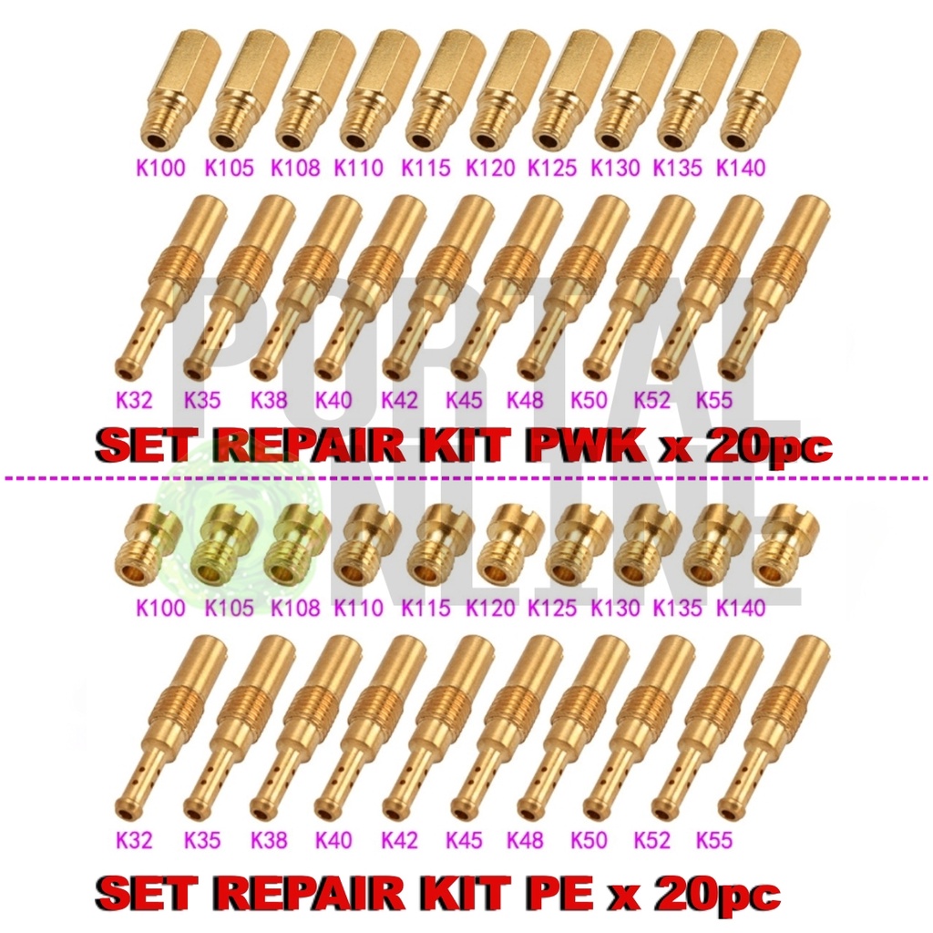 Jual (BISA COD) SET REPAIR KIT 20 PC PILOT JET MAIN JET PE / PWK ASLI KUNINGAN KARBURATOR PE PWK ...