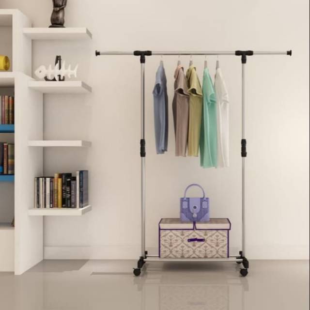 Jual ES302 LEMARI STANDING HANGER PAKAIAN SINGLE 4 Roda /Rak display ...