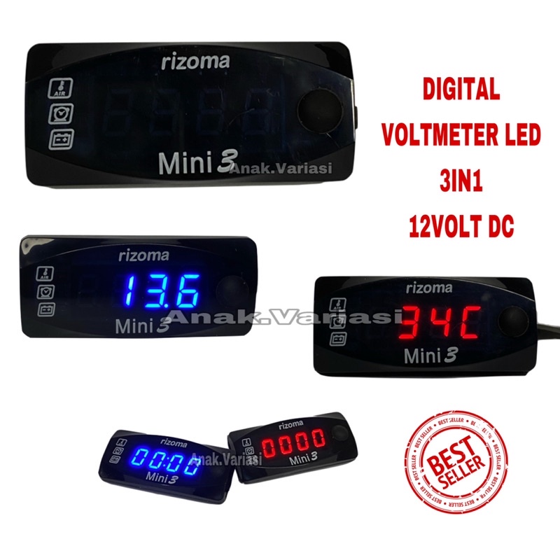 Jual DIGITAL VOLTMETER LED 3IN1/VOLTMETER MOTOR 3 IN 1 UNIVERSAL/LED ...