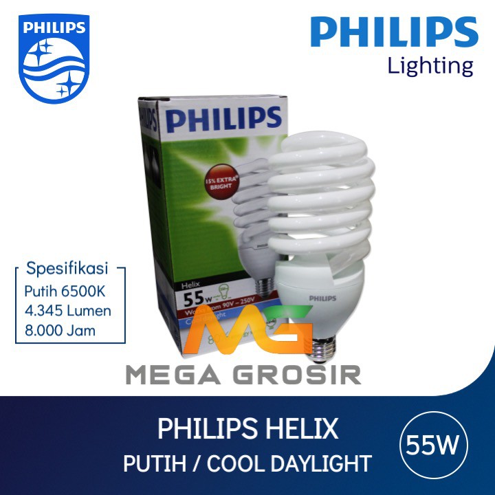Jual Lampu Philips Helix 55W Putih Cool Daylight 6500K Spiral Tornado 55 Watt W 55Watt Original ...