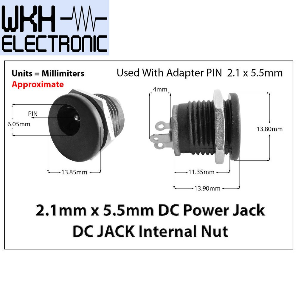Jual DC-022 Socket Female Jack DC Power jack 5.5mm x 2.1mm Mounting ...