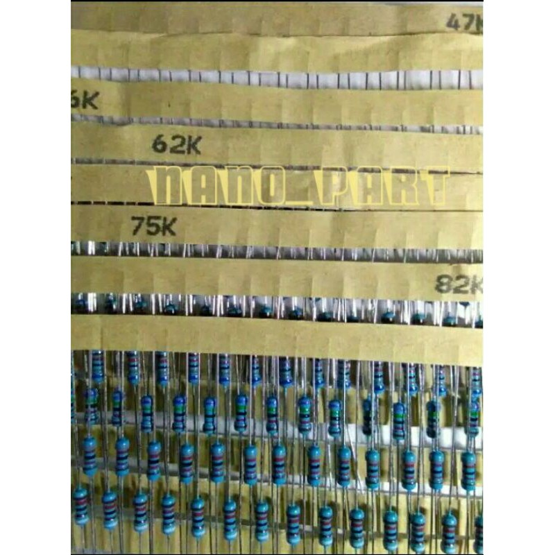 Jual 10pcs resistor 1/4 watt 47k 51k 56k 62k 68k 75k 82k 91k metal film ...