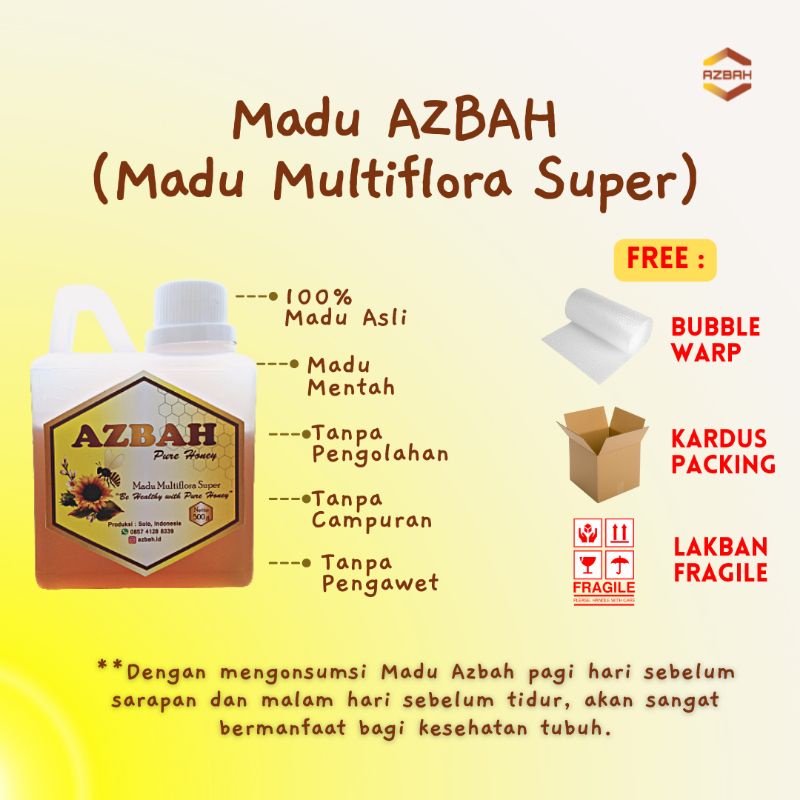 Jual AZBAH pure honey 500GRAM (madu multiflora super) | Shopee Indonesia