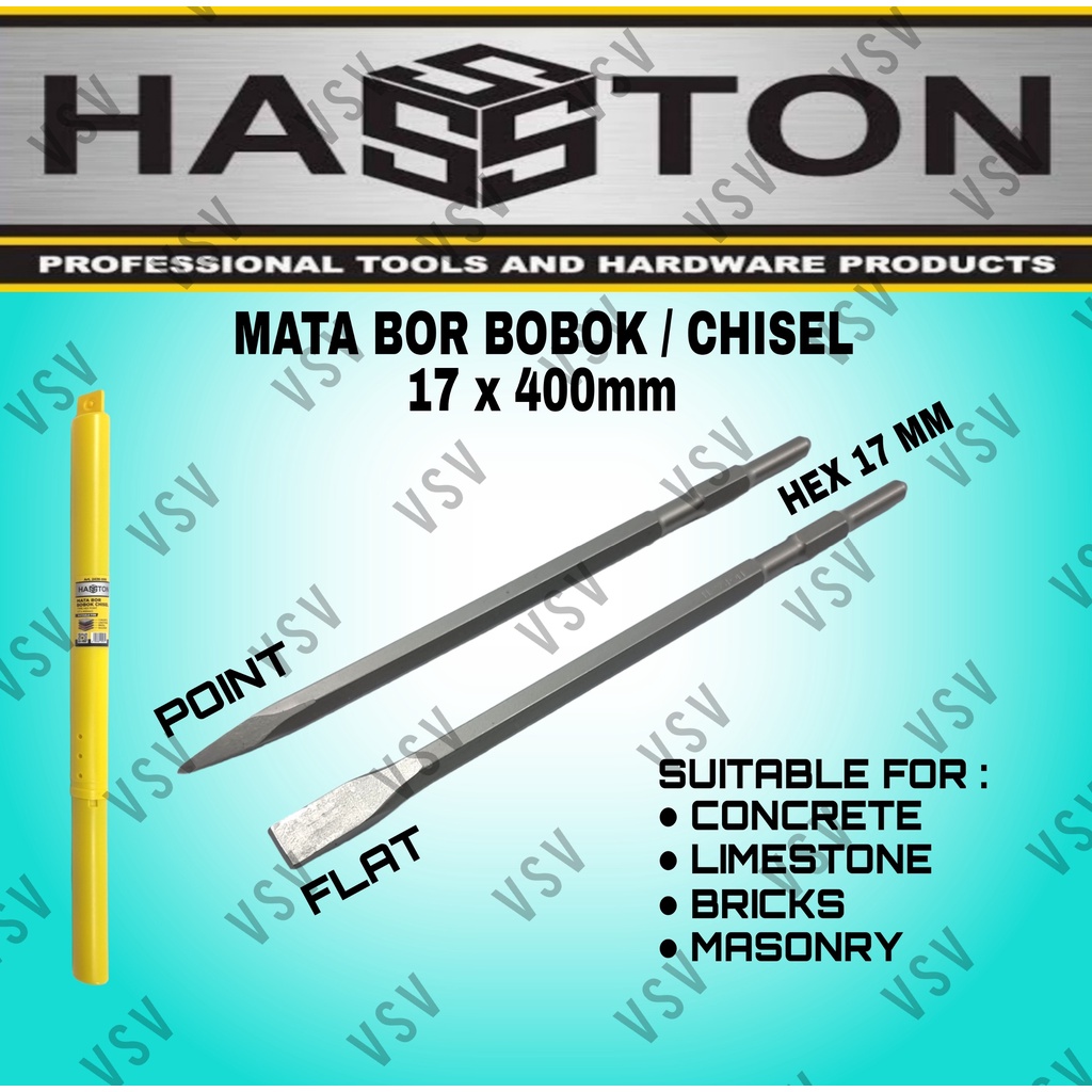 Jual HASSTON Mata Bor Bobok Chisel Pahat Tembok Beton Hex 17x400 Untuk ...