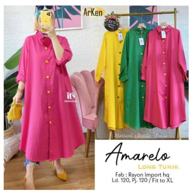 Jual Long Tunik Jumbo Amarelo Ld 115 bahan katun linen rami ld 115 ...