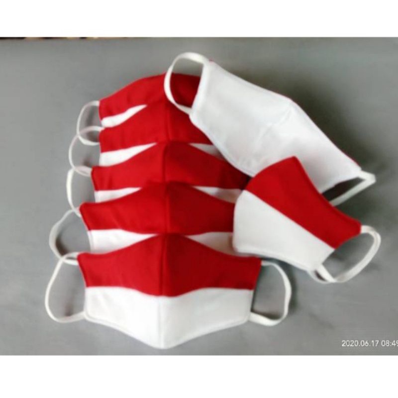 Jual MASKER BUSA MERAH PUTIH 3 lapis (kain 2 lapis+busa angin di tengah ...
