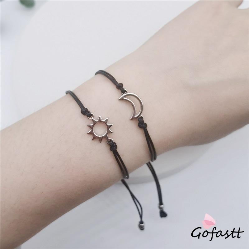 Jual 2pcs Gelang Couple Hitam Pasangan Adjustable Bulan Dan Matahari ...