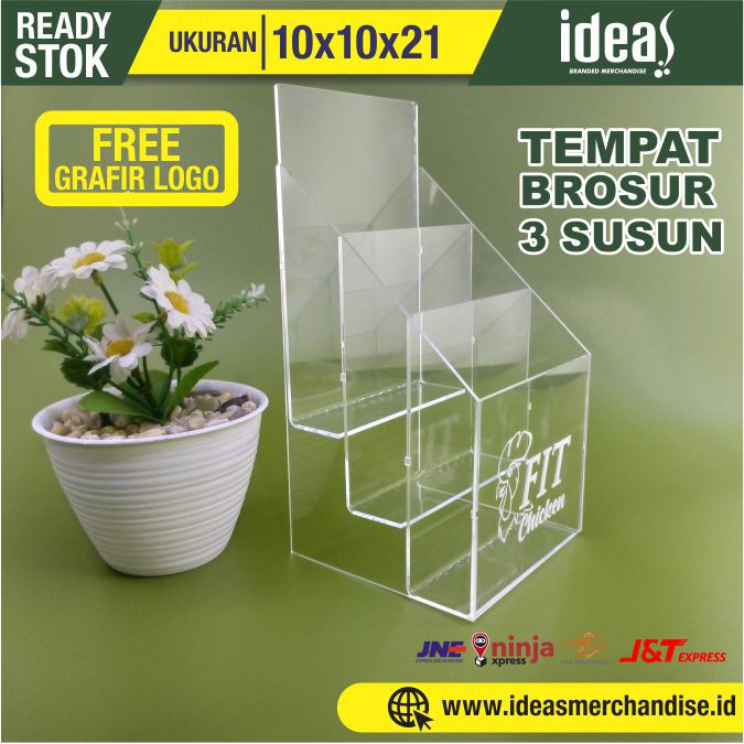 Jual TEMPAT BROSUR AKRILIK 3 SUSUN / RAK BROSUR 1/3 A4 / Ukuran 10 x 10 ...