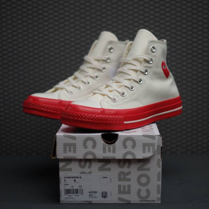 Jual Converse X CDG Play Red Sole One Heart High white | Shopee Indonesia