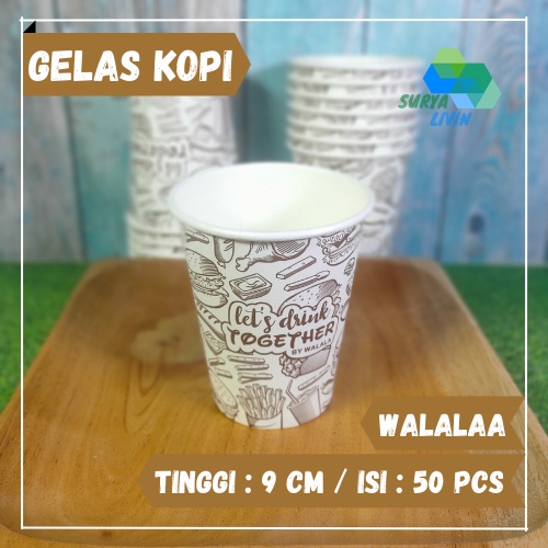 Jual Paper Cup WALALAA Putih Motif isi 50 pcs / Gelas Kopi / Cup Tahan Panas / Coffee Cup Motif ...