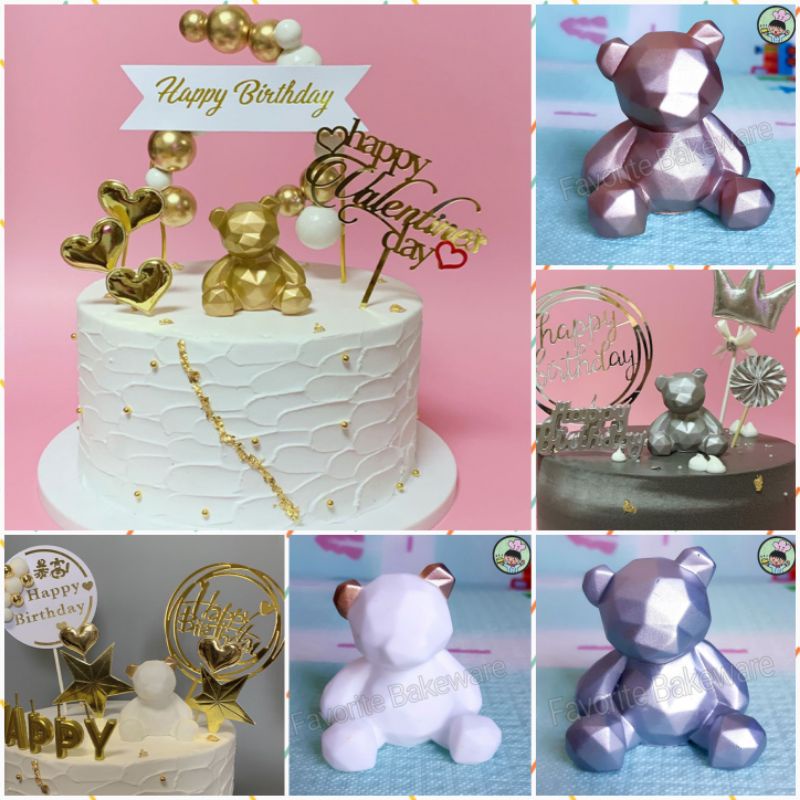 Jual Topper Cake Birthday Teddy Bear White Gold Silver Hiasan Kue Tart ...