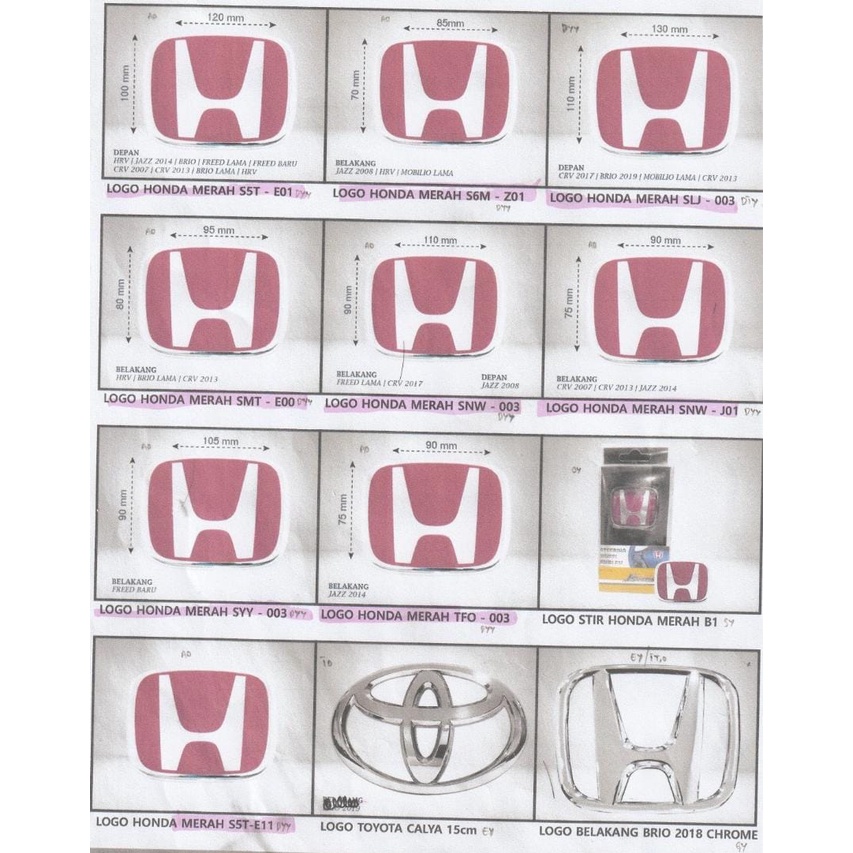 Jual Emblem Logo Depan Belakang H Honda / Emblem Logo honda Stir Honda ...