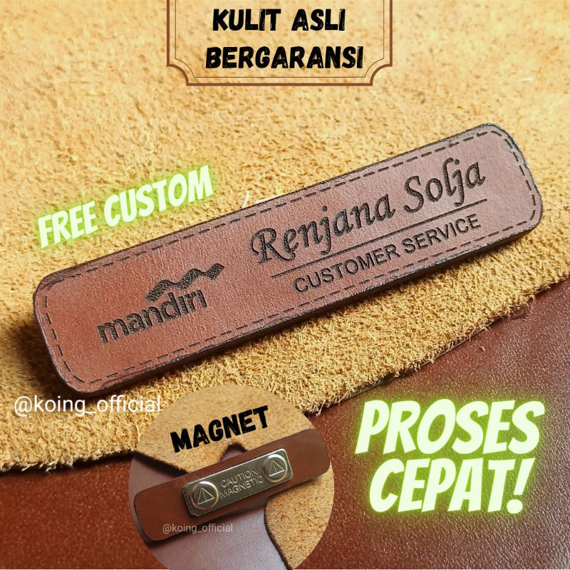 Jual NAME TAG NAMA DADA KULIT ASLI CUSTOM NAMA MODEL MAGNET PENITI ...