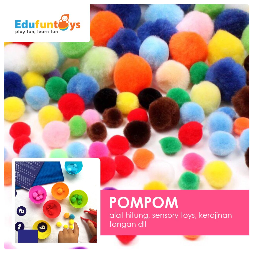 Jual mainan POMPOM sorting color/ Pom pom 3cm 2cm/ bola bulu mengenal ...