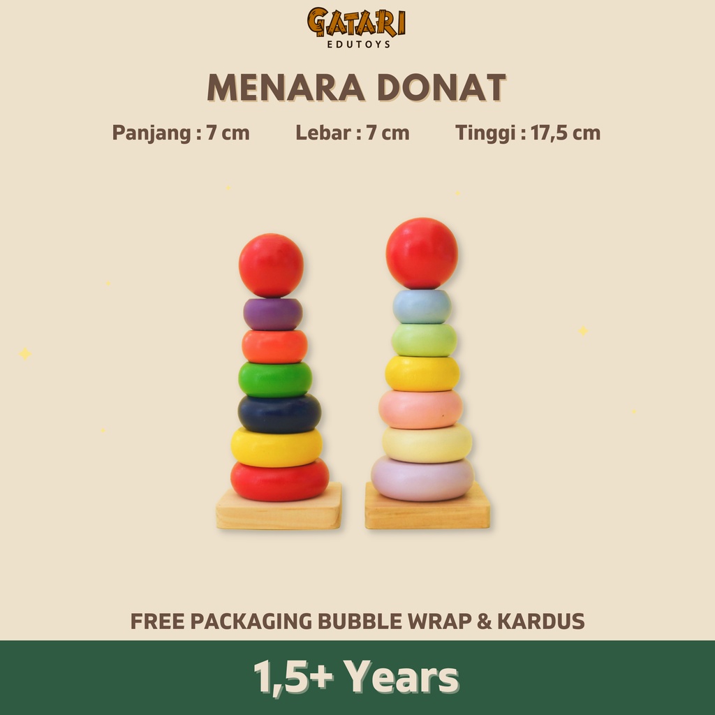 Jual Mainan Edukasi Anak Menara Donat / Mainan donat kayu (FREE packing ...