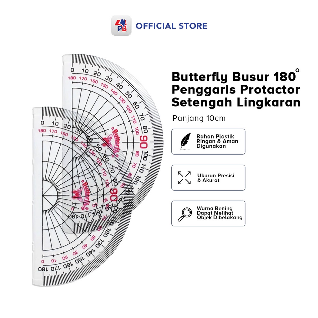 Jual Busur Penggaris Butterfly Busur 180 Derajat Bening Panjang 10 CM ...