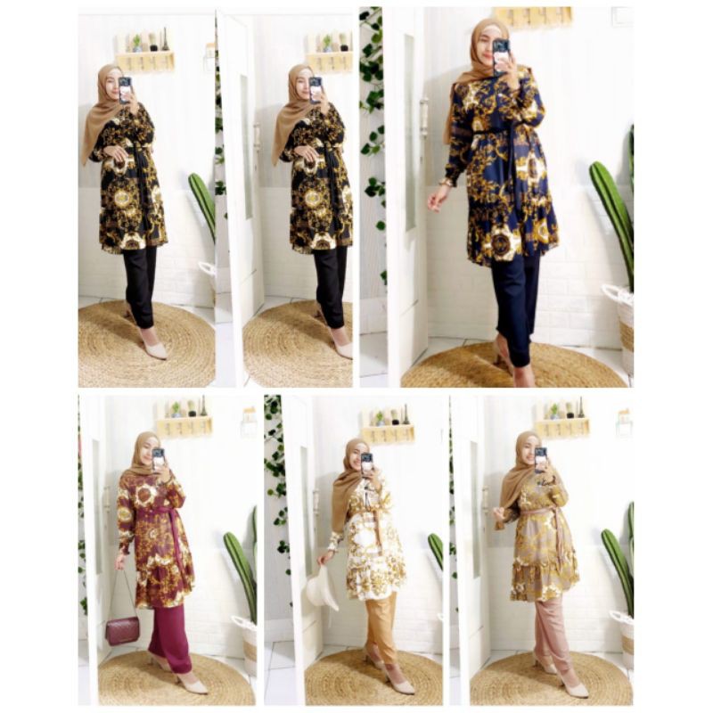 Jual SETCEL SETELAN LONG TUNIK DAN CELANA REALPICT | Shopee Indonesia