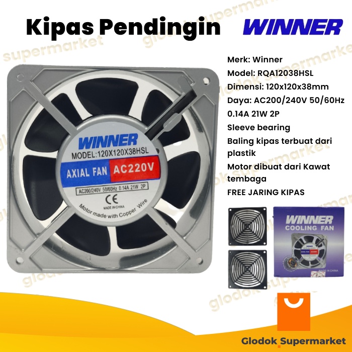 Jual Kipas Pendingin Winner 12cm Cooling Fan AC 220v 12 x 12 x 3 cm ...
