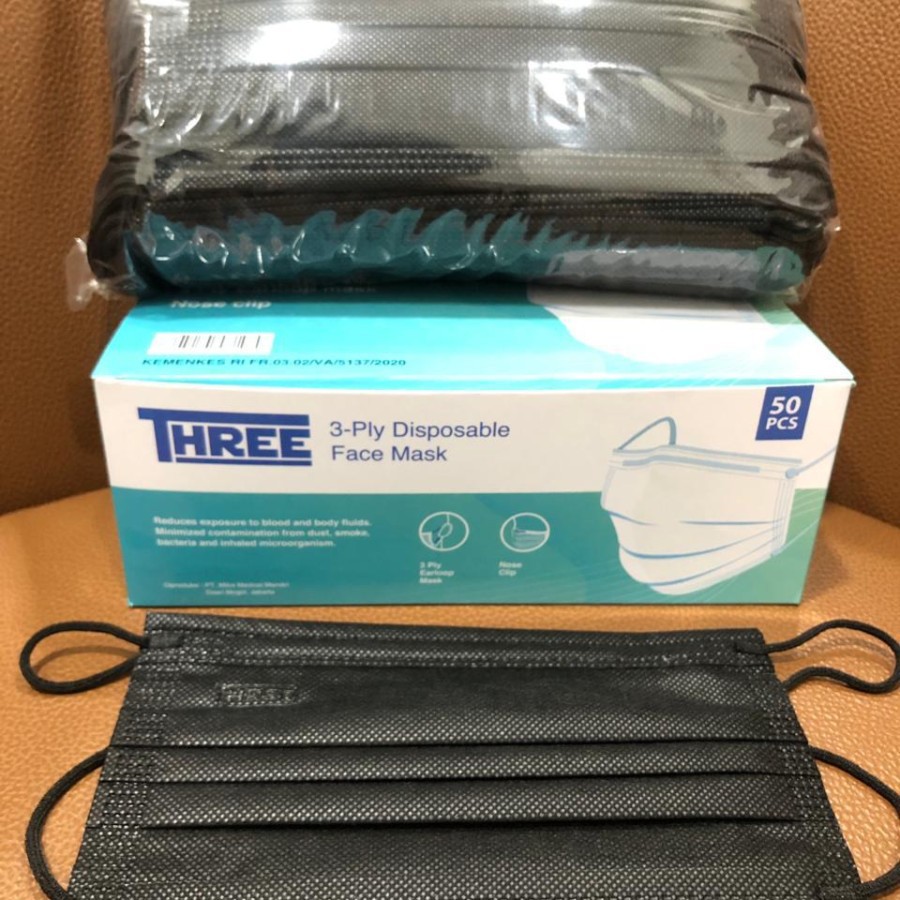 Jual MASKER 3 PLY EARLOOP HITAM 3 PLY BLACK IZIN KEMENKES RESMI ISI 50 ...