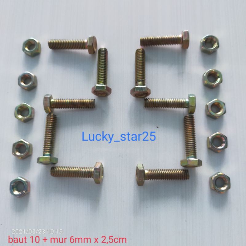 Jual Baut 10 + Mur 6mm x 2,5cm @10 Pcs | Shopee Indonesia