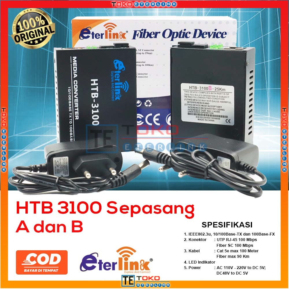 Jual Baru Sepasang Htb 3100 Fiber Optic Media Konverter Single Mode
