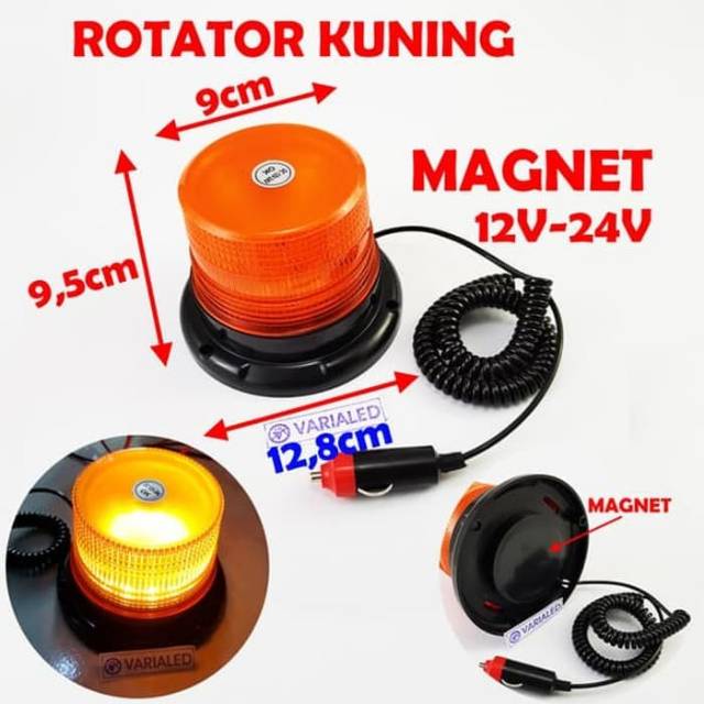 Jual Rotator Atap Magnet Kuning Bulat LED 12V 24V DC Strobo Warning ...