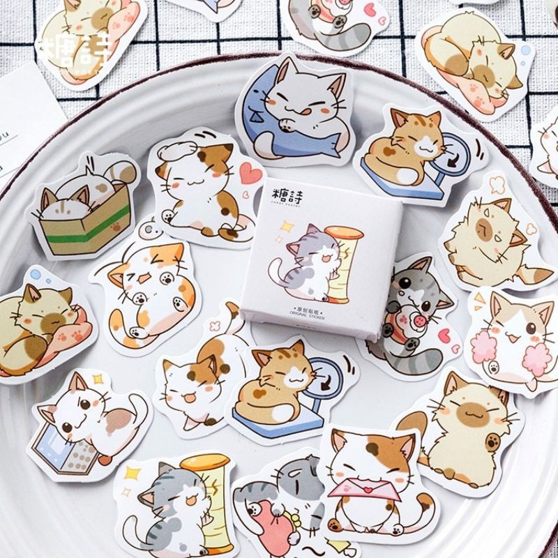 Jual sticker playfull cat kucing lucu untuk diy scrapbook jurnar bujo ...