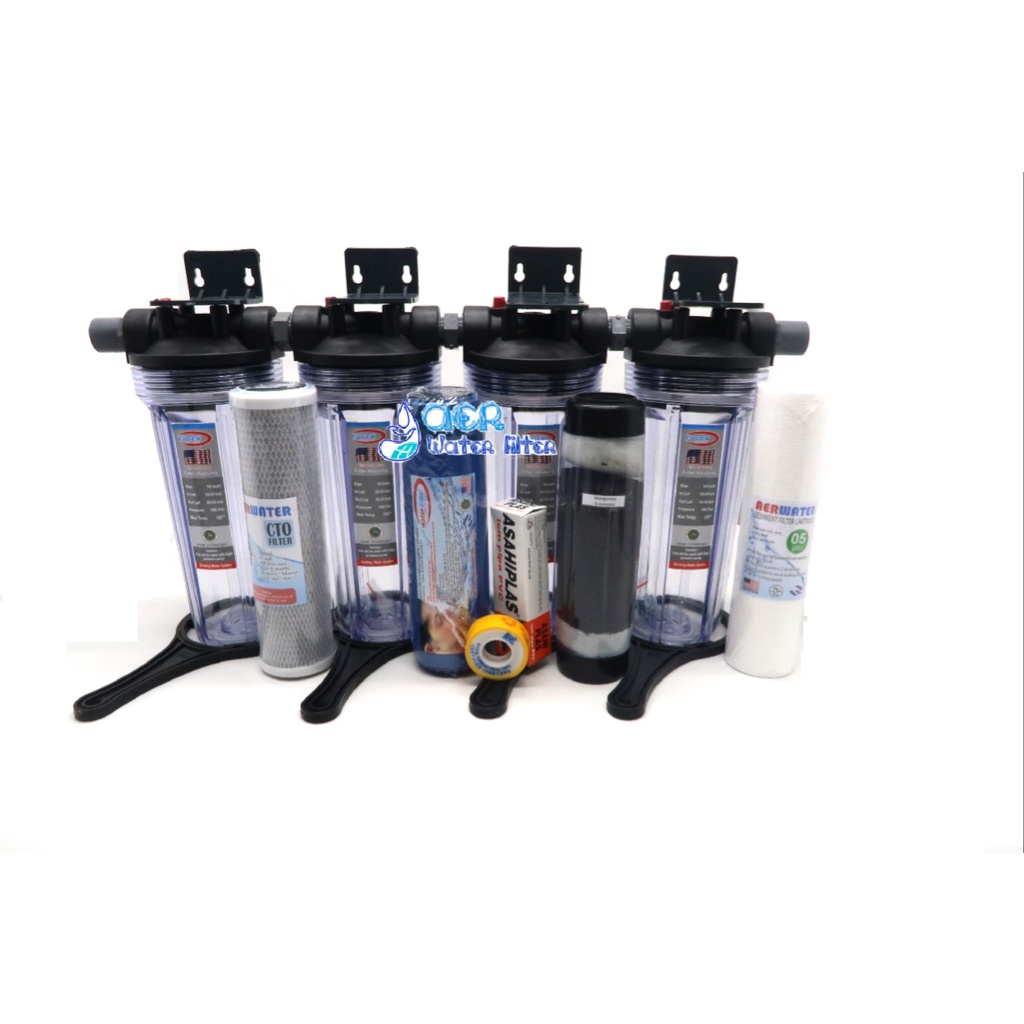 Jual Paket filter air zat besi 4 housing clear 10 inch | Shopee Indonesia