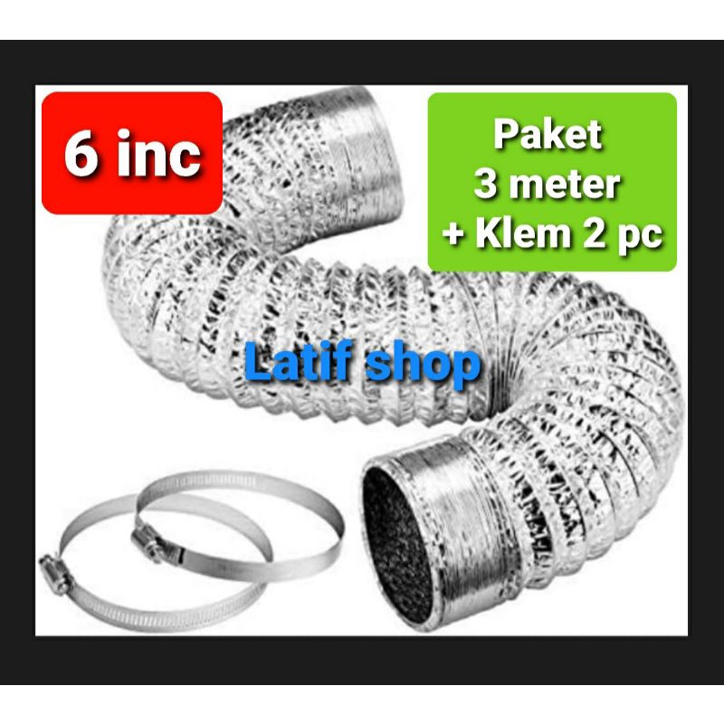 Jual Flexible Ducting 6 in(3 meter free klem 2 pc)/ pipa Exhaust ...
