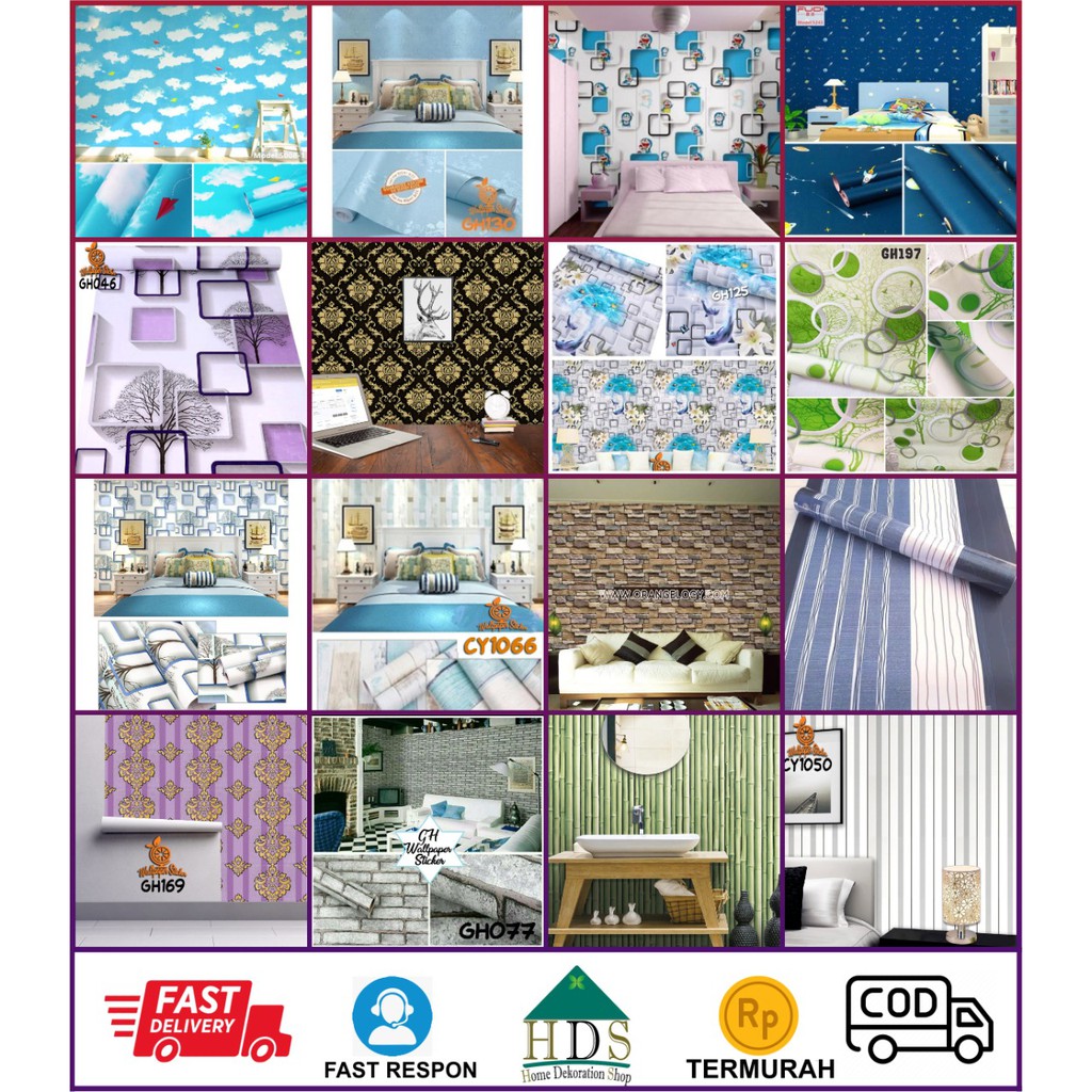 Jual Wallpaper Dinding Motif Salur Stiker Dinding Ukuran 45 cm x 8 meter Wallstiker Ruang Tamu ...