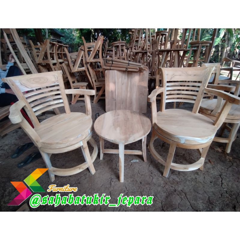 Jual Kursi teras putar kayu jati art sandaran horizontal | Shopee Indonesia