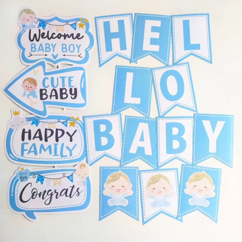 Jual WELCOME HELLO BABY BOY BUNTING FLAG PROPS TEMPEL DEKORASI DINDING ...