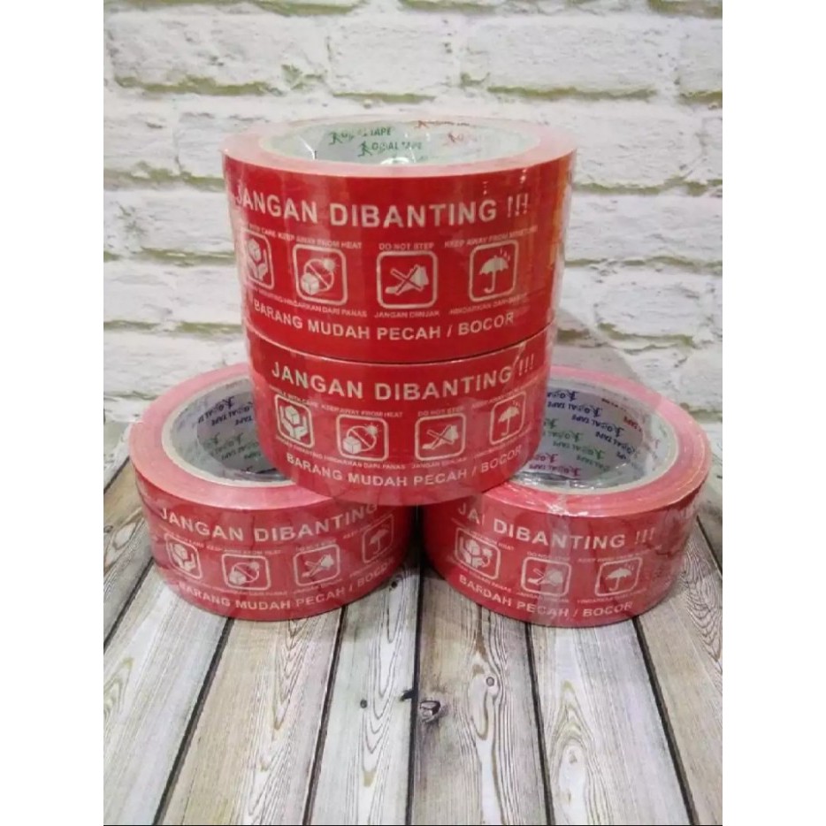 Jual 6 ROLL / 1 SLOOP LAKBAN GOAL TAPE 2 INCH X 100 YARD FRAGILE MERAH ...