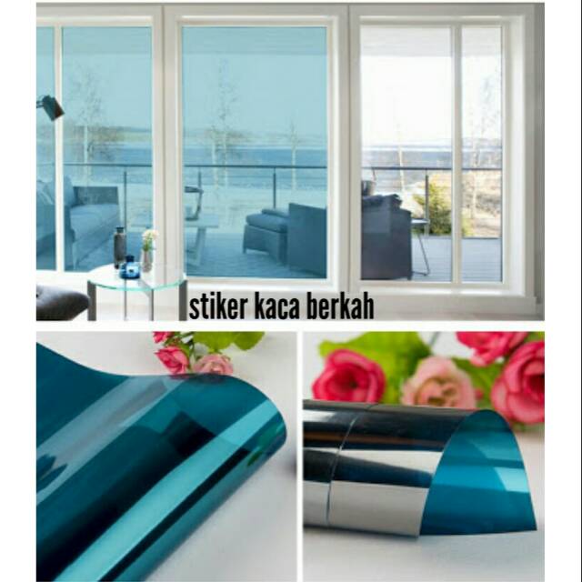 Jual sticker kaca stiker kaca film one way biru tolak panas | Shopee ...