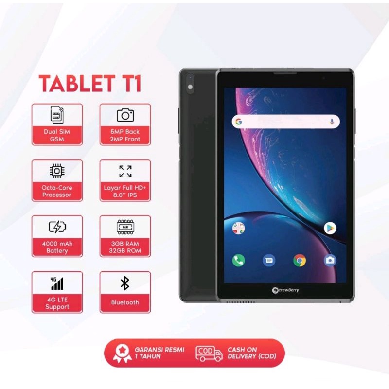 Jual Strawberry T1 Tablet Android 4G LTE 8.0 Inch Anti Gores layar ...