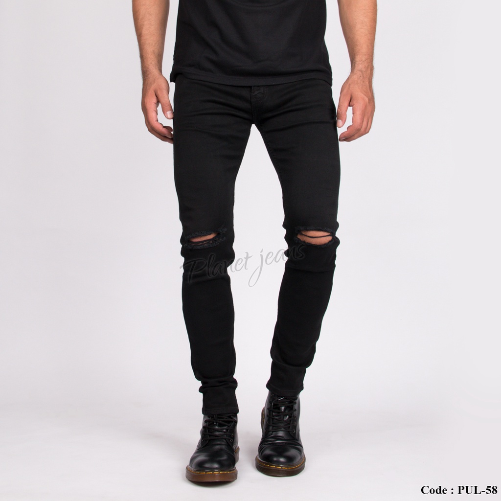 Jual Planet Jeans Celana jeans skinny hitam cowok - Ripped Denim Skinny ...