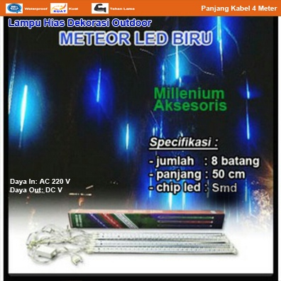Jual Lampu Hias Meteor 50 Cm Dua Sisi SMD 2835 Biru 8 Batang Kabel 4 ...