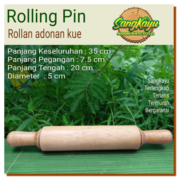 Jual Rolling pin kayu 5 x 40 cm rollan rolan kue gilingan adonan roll ...