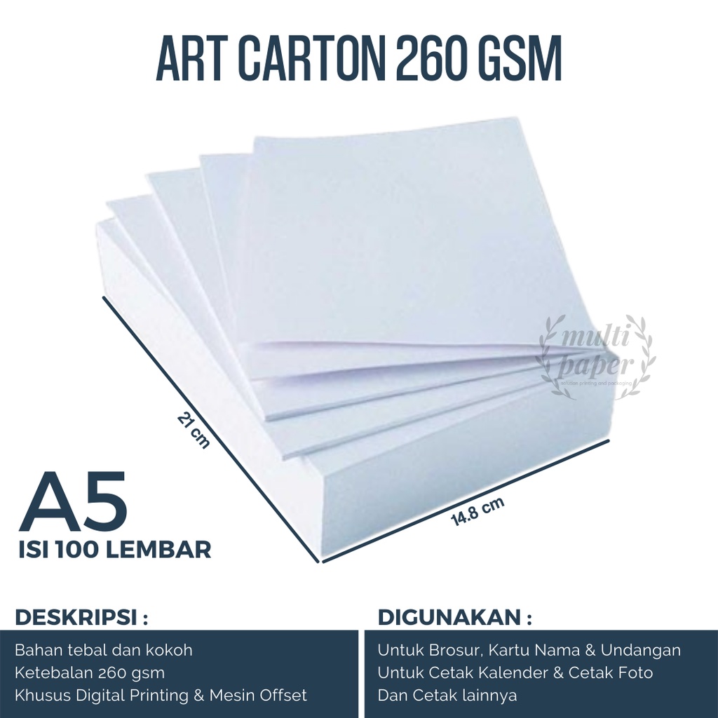 Jual Art Carton A5 260 gsm isi 100 lembar / Kertas Art Carton A5 ...