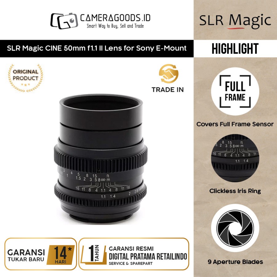 Jual SLR Magic Cine II 50mm F1.1 Lens for Sony E-Mount Cinema Lens ...