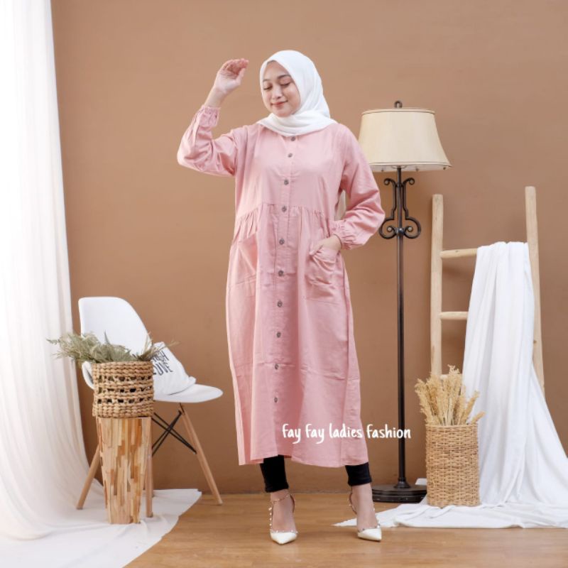 Jual Midi Dress Polos Katun Linen Rami Premium Pocku Midi Dress Katun Linen Rami | Shopee Indonesia