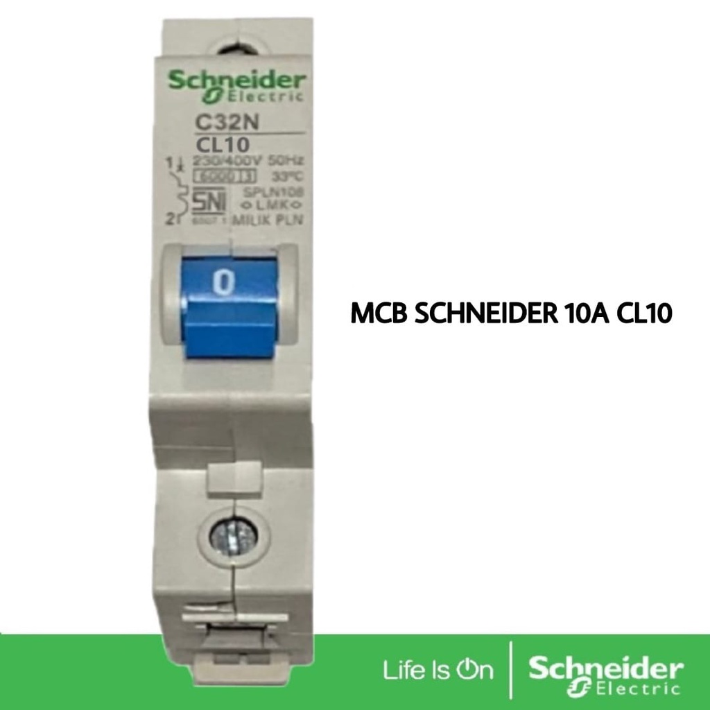 Jual MCB SCHNEIDER 10 AMPERE 10A CL10 C32N BIRU SPLN PLN BENSER 2300W 2300WATT PEMUTUS ARUS KWH ...