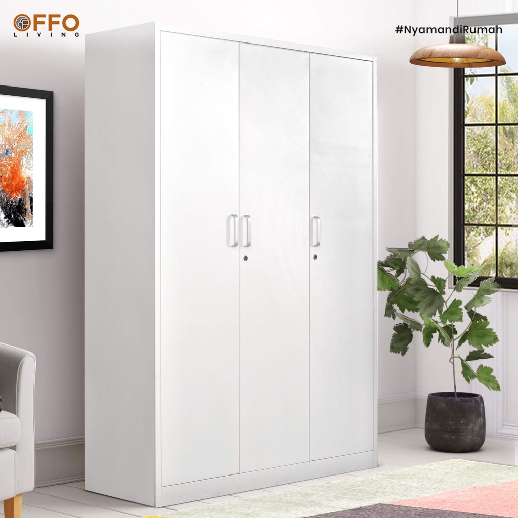 Jual Offo Living - Lemari Pakaian Putih 3 Pintu Besi - Steel Wardrobe 3 ...