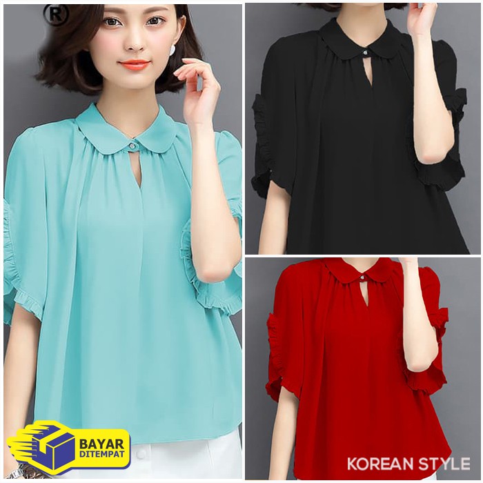 Jual Blouse Polos Wanita Gaya Korea Model Baju Kerja Wanita Lengan ...