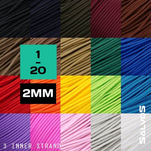 Jual Tali paracord 2mm 3 inner strand tali survival bahan gelang ...