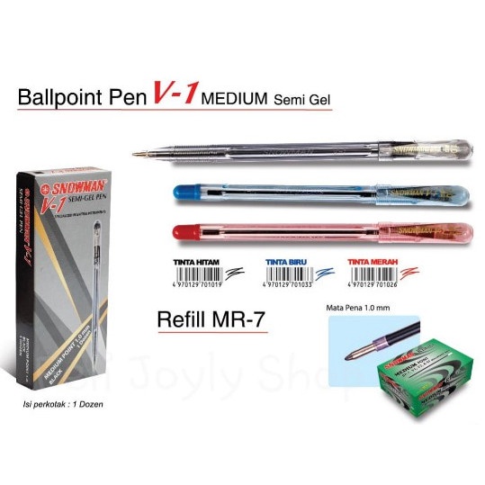 Jual Snowman Ballpoint V-1 Medium 1.0mm Hitam / Biru / Merah ( 1 Pack ...