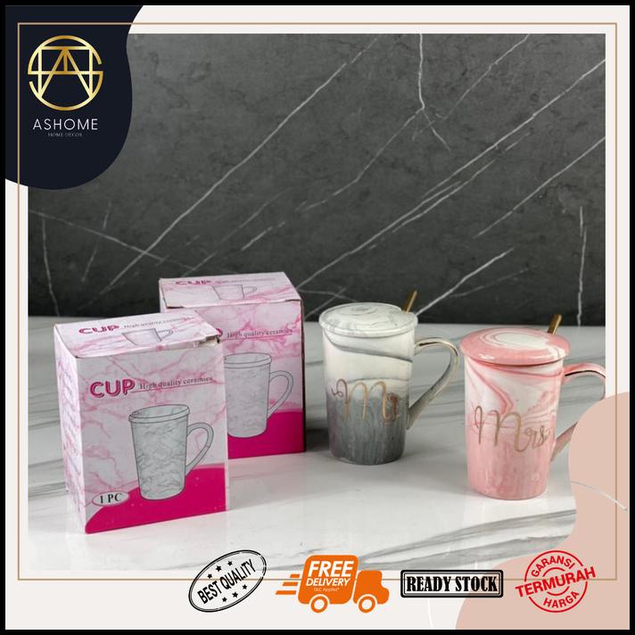 Jual Gelas Keramik Marble Couple Mr And Mrs Lengkap Dengan Tutup Dan ...