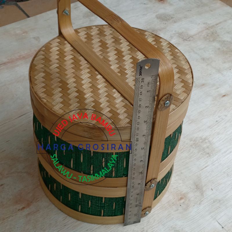 Jual Rantang Bambu Bulat Susun 2 Diameter 25 cm Anyaman Tikar Hijau ...
