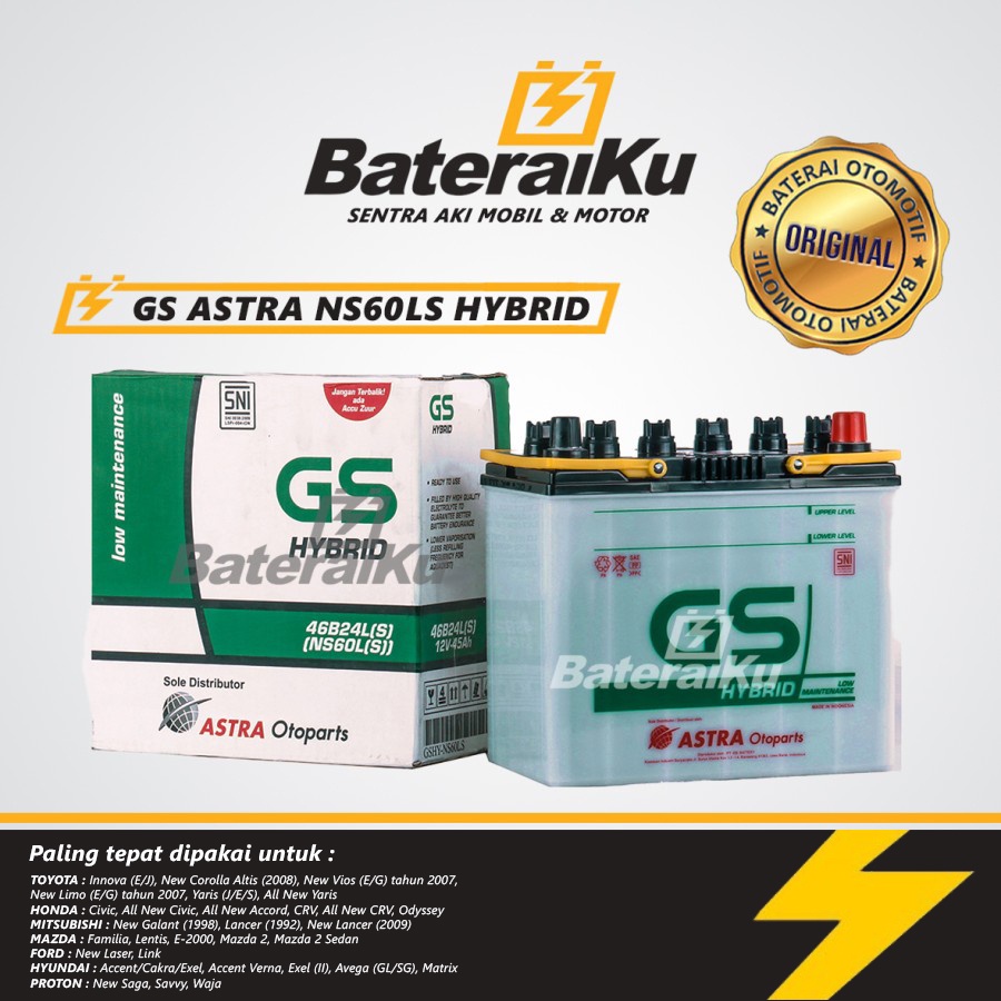 Jual Aki Gs Astra Hybrid NS60LS Aki Basah Aki Mobil Honda Hrv, Yaris, Civic, Innova, Vios ...